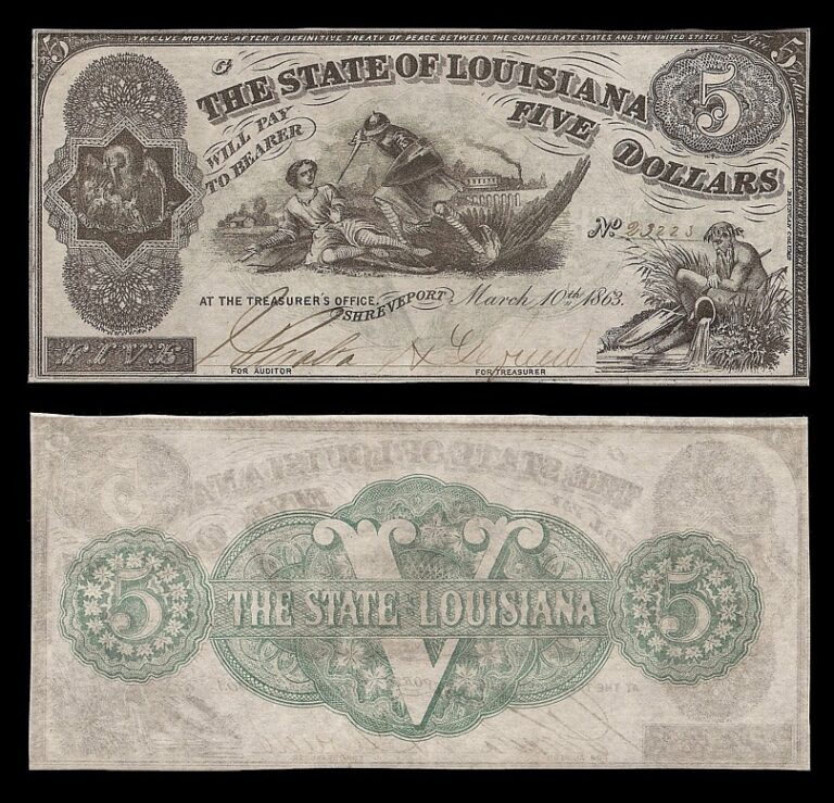 Louisiana 5 Confederate Dollars 1863 – THE BANKNOTE DEN